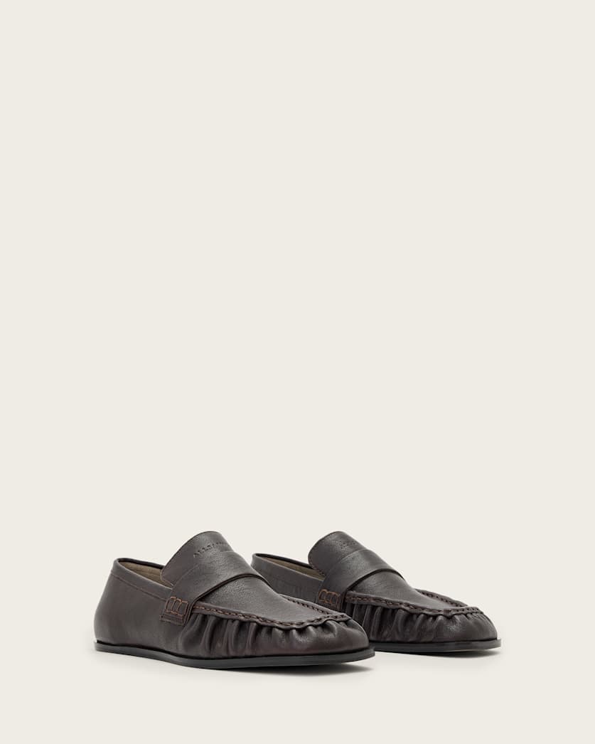 Julie Studded Leather Loafers Dark Brown | ALLSAINTS FR